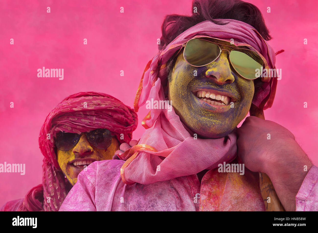 Portrait of Indian men playing holi Stock Photo - Alamy