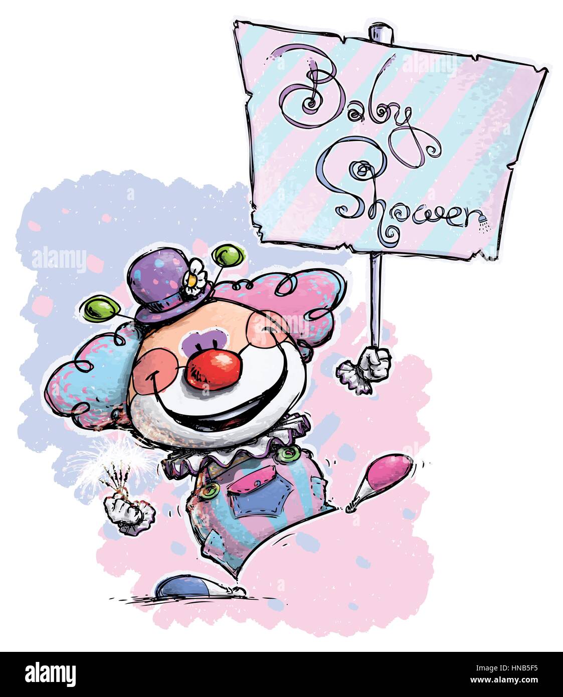Cartoon/Artistic illustration of a Clown Holding a Baby Shower Placard ...