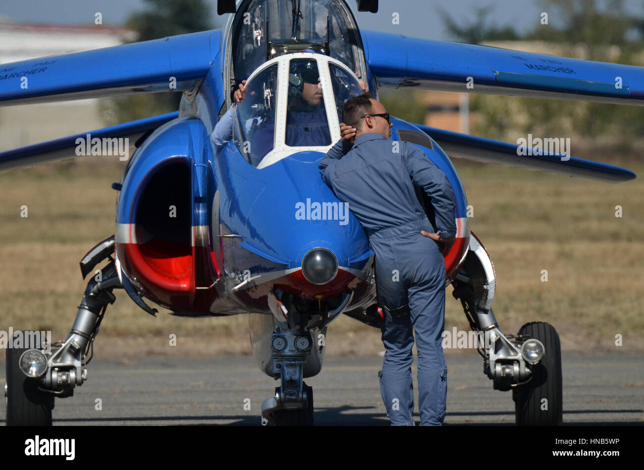 A french national jet patrol Alpha jet ready to take off in Toulouse ...