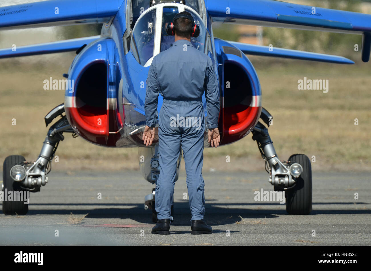 Check before flight of a french national jet patrol Alpha jet in ...