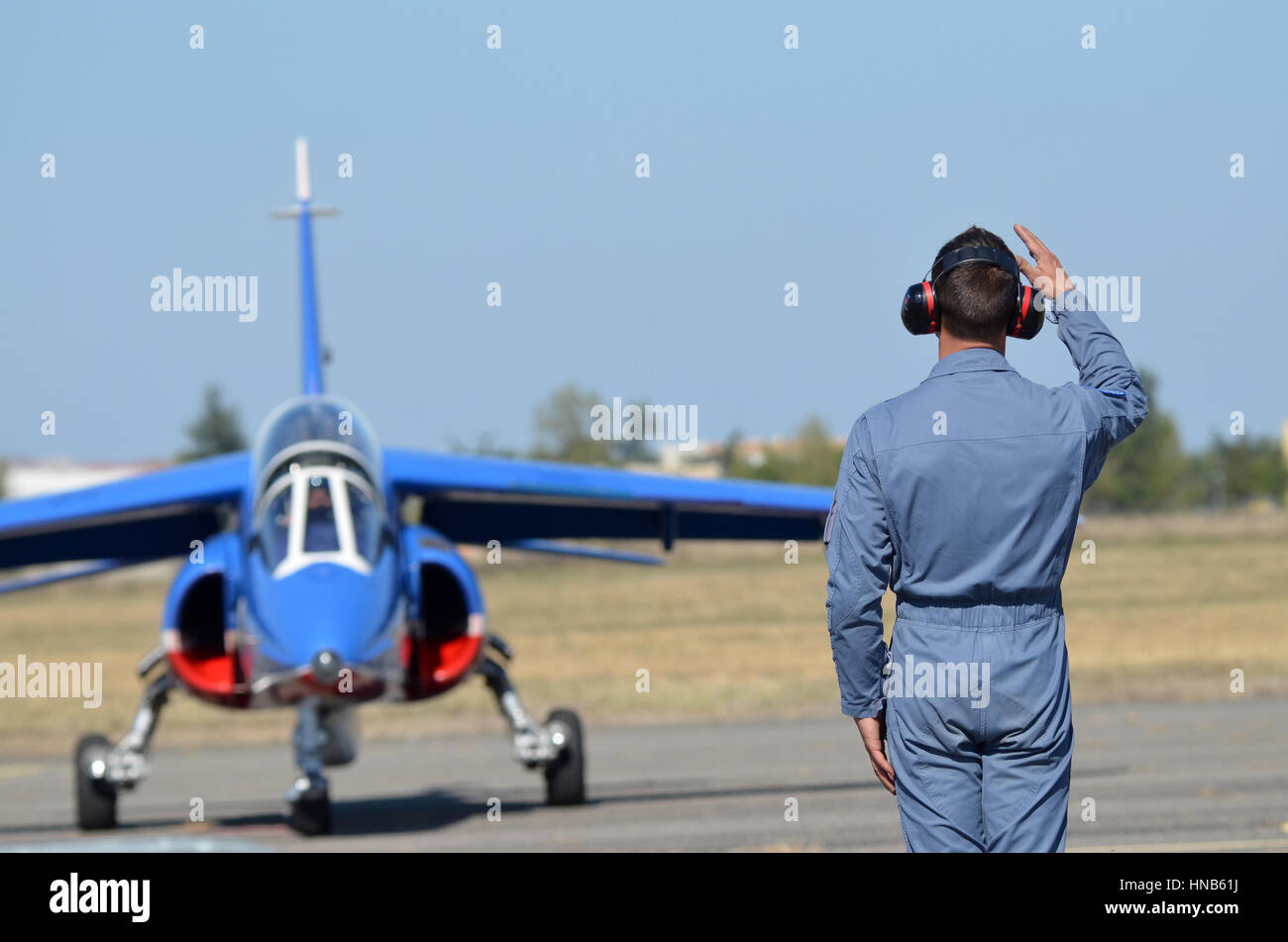Check before flight of a french national jet patrol Alpha jet in ...