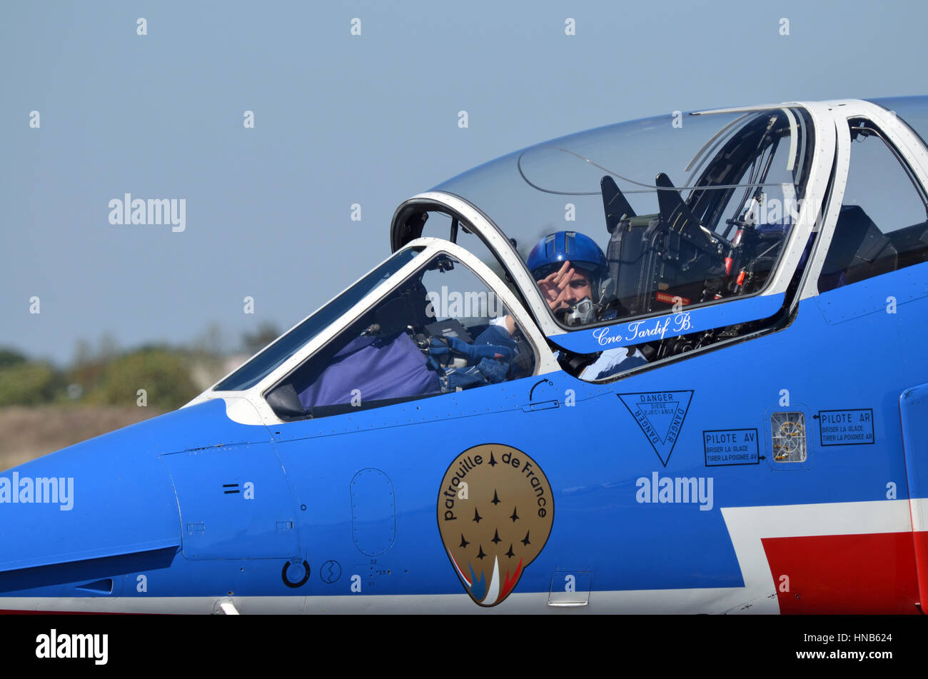 The pilot of a french national jet patrol salute before take off in ...