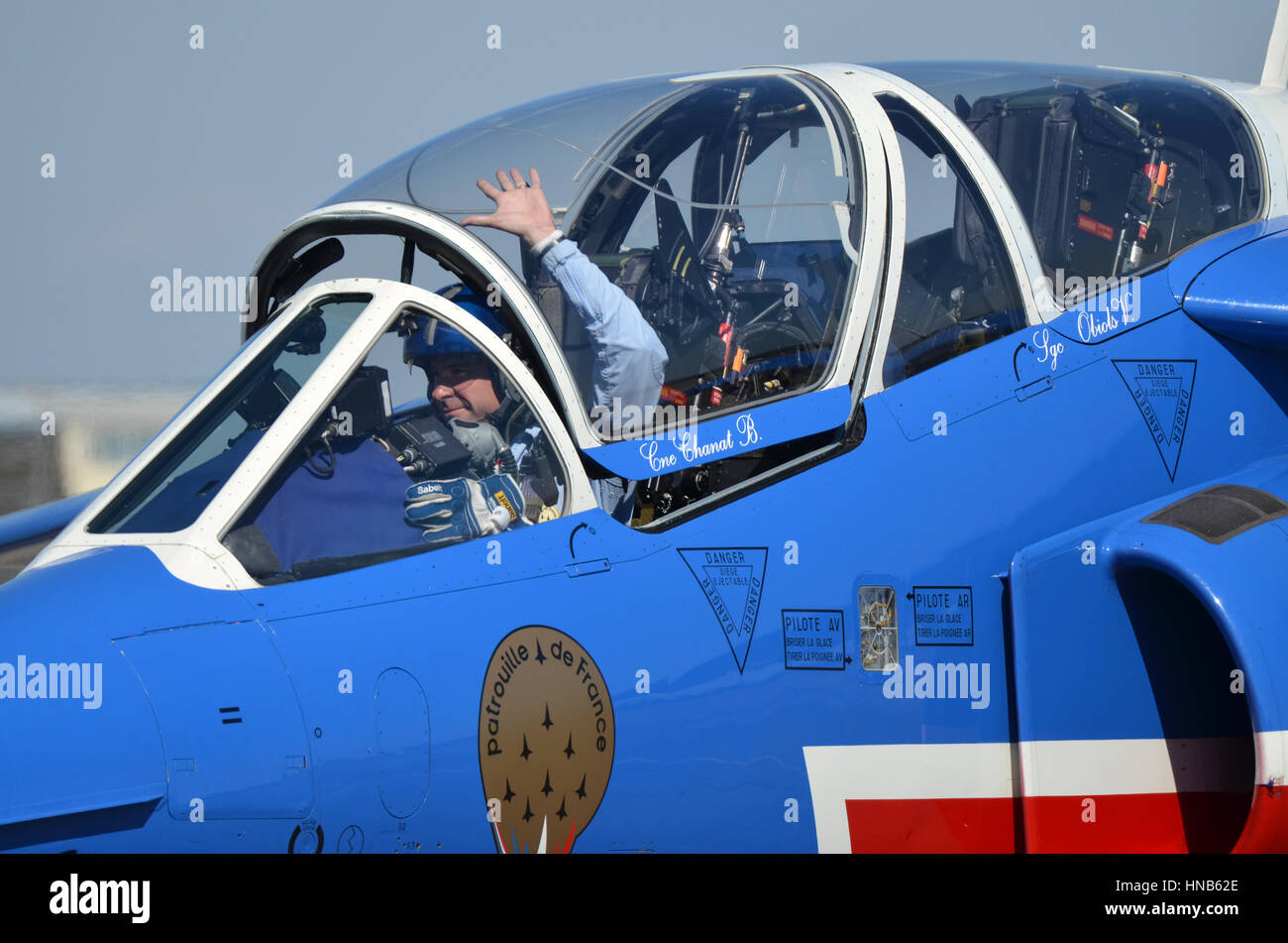 The pilot of a french national jet patrol salute before take off in ...