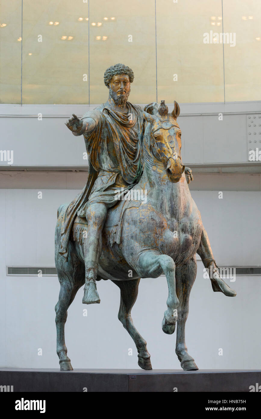 Rome. Italy. Bronze equestrian statue (161-180 AD) of Roman Emperor ...
