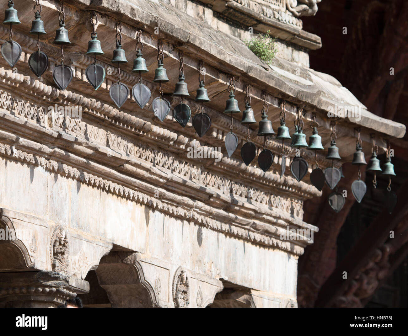 Bells with windchimes outside a Hindu temple in Bhaktapur, Kathmandu ...
