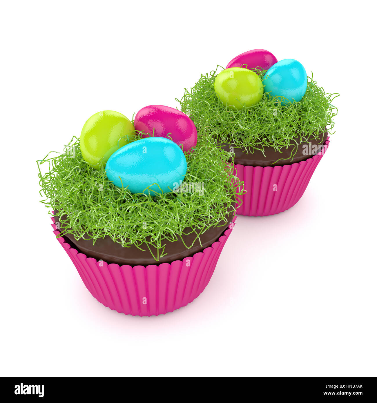 3d render of Easter muffin with grass and eggs isolated over white ...