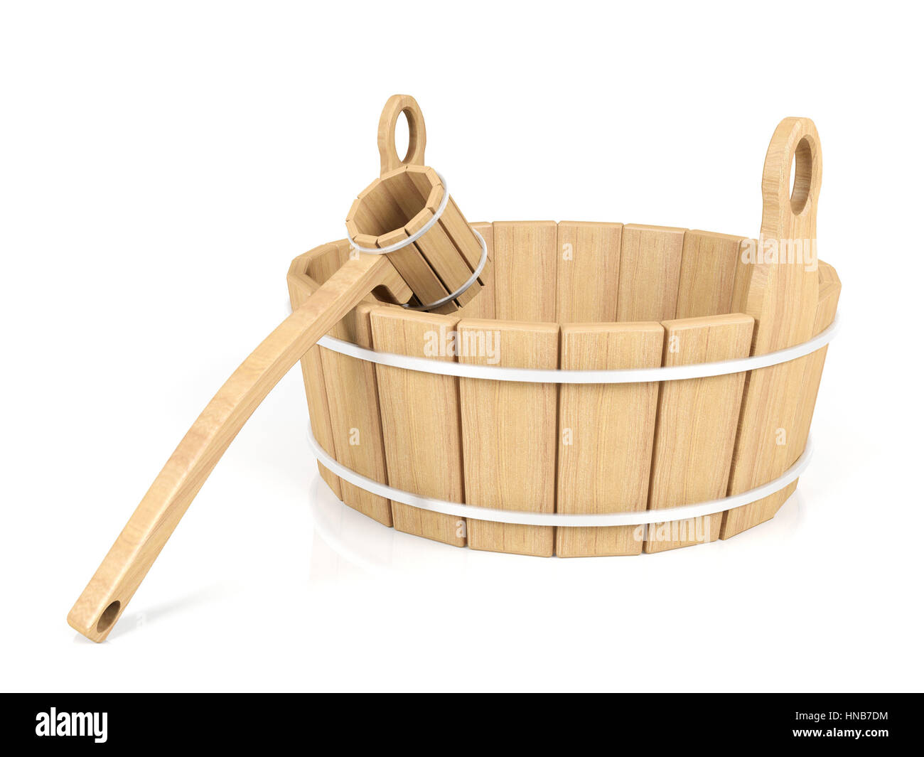 Wooden bucket and dipper isolated on white background Stock Photo - Alamy