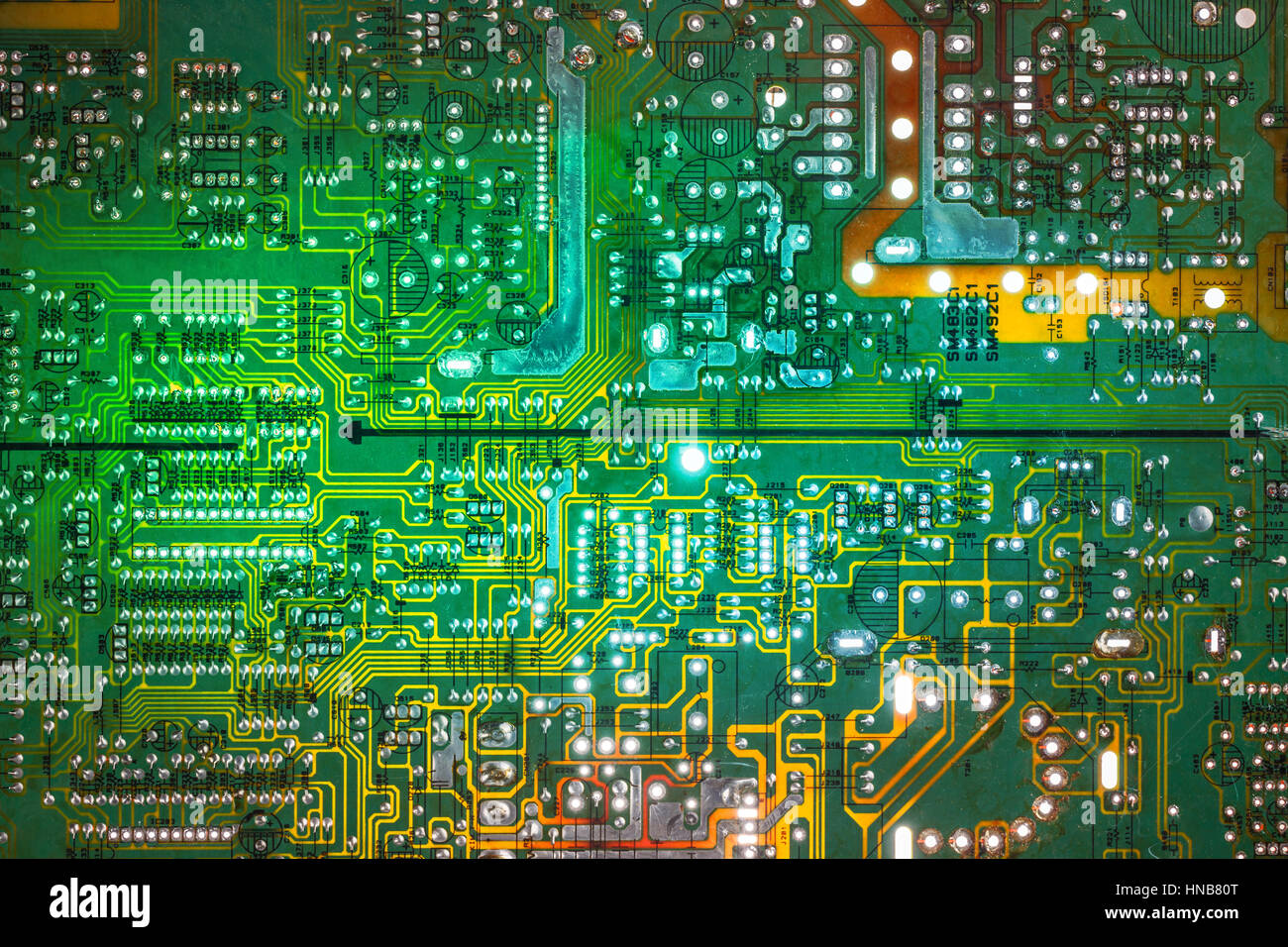 Elements of electronic circuit board, close up, background Stock Photo ...
