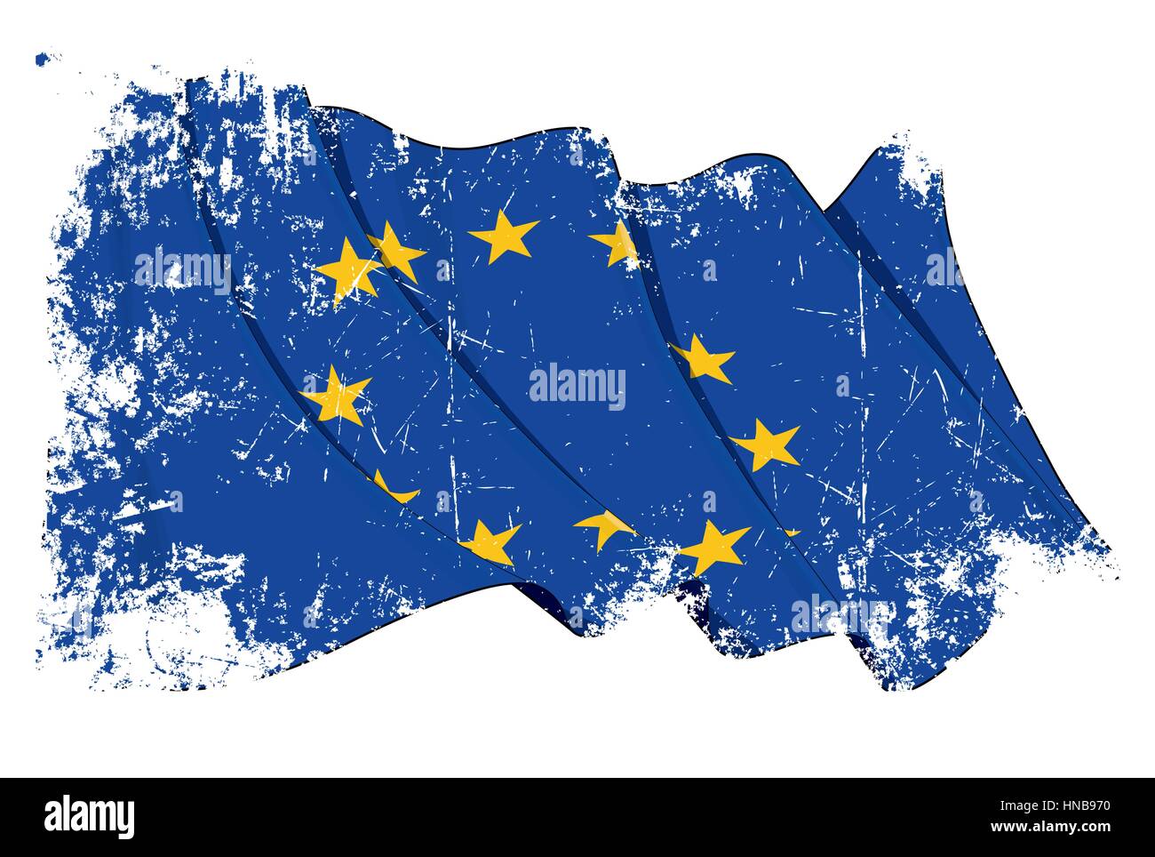 Grunge Vector Illustration of a waving EU flag against white background ...