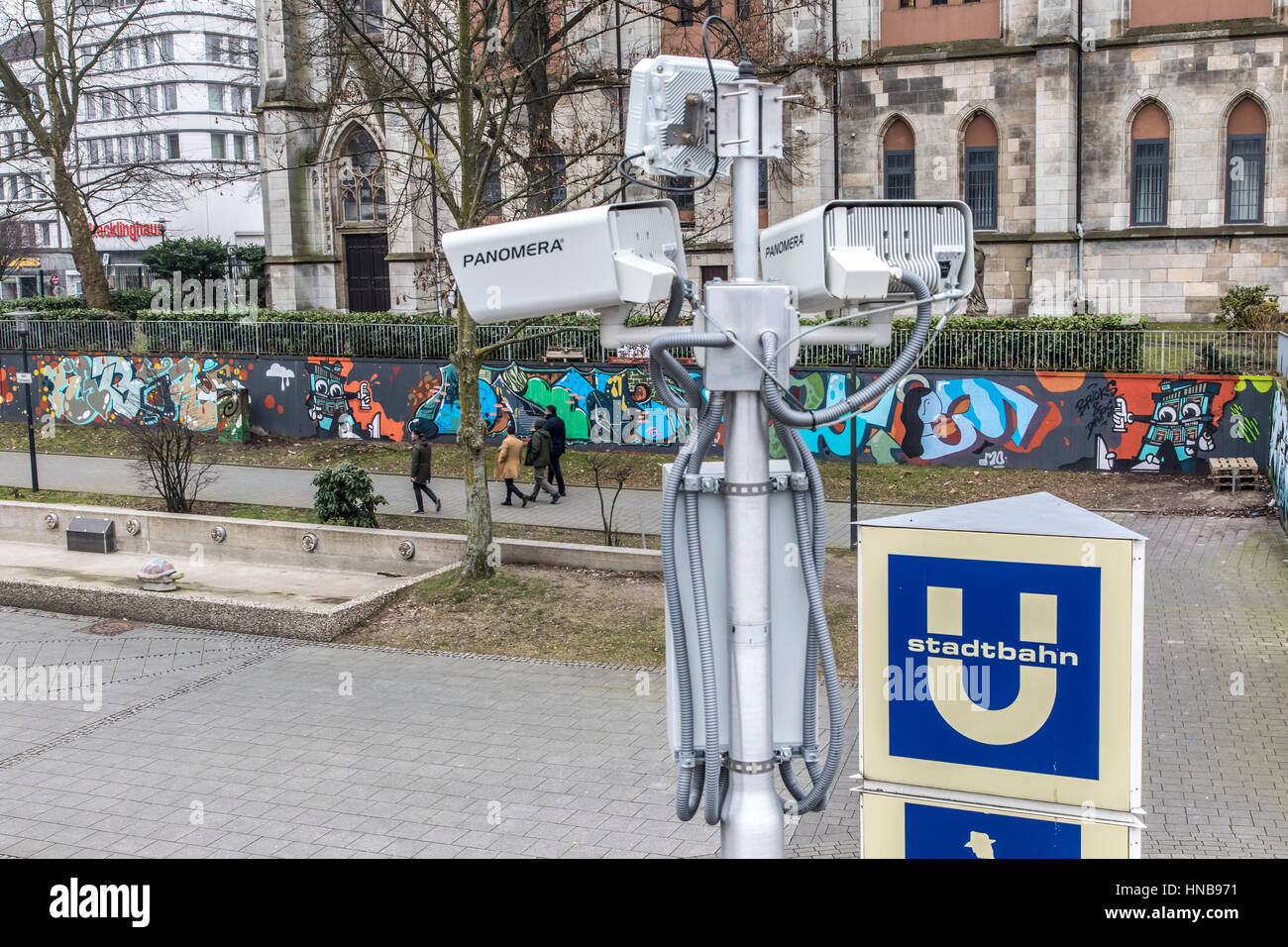Video surveillance of the police Essen, Germany, at the Rheinischer ...