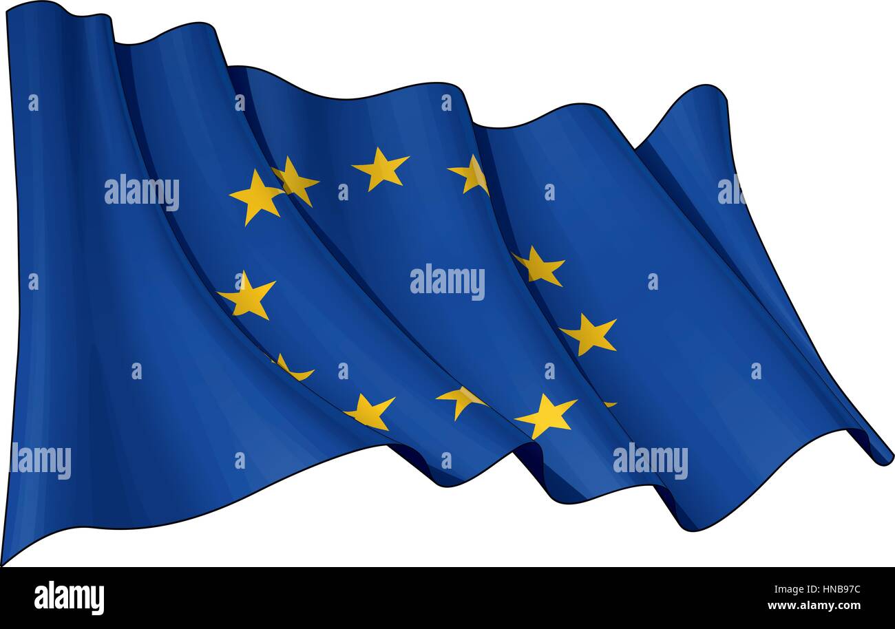 Vector Illustration of a waving EU flag against white background. All ...