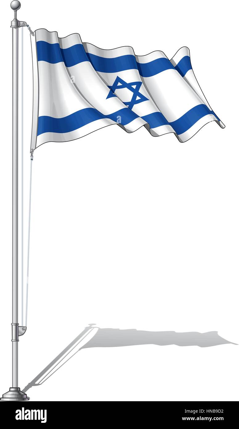 Vector Illustration of a waving Israeli flag fasten on a flag pole ...
