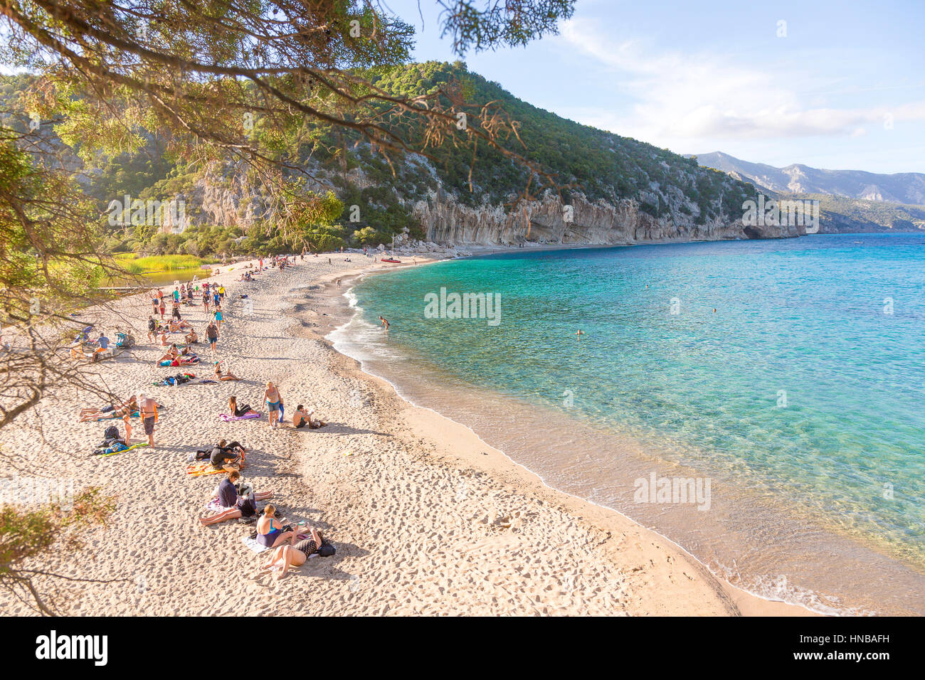 The charmin beach of Cala Luna at the sunset, Gulf of Orosei, Nuoro ...