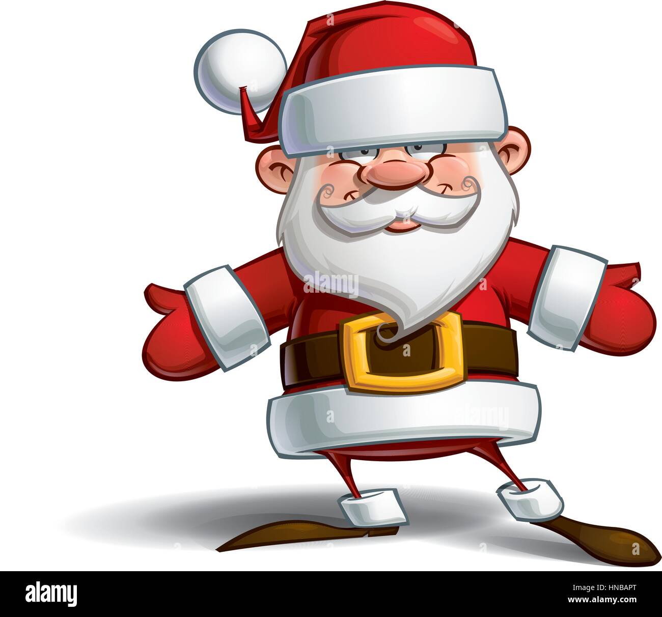 Cartoon vector illustration of a happy Santa Claus welcoming with open ...