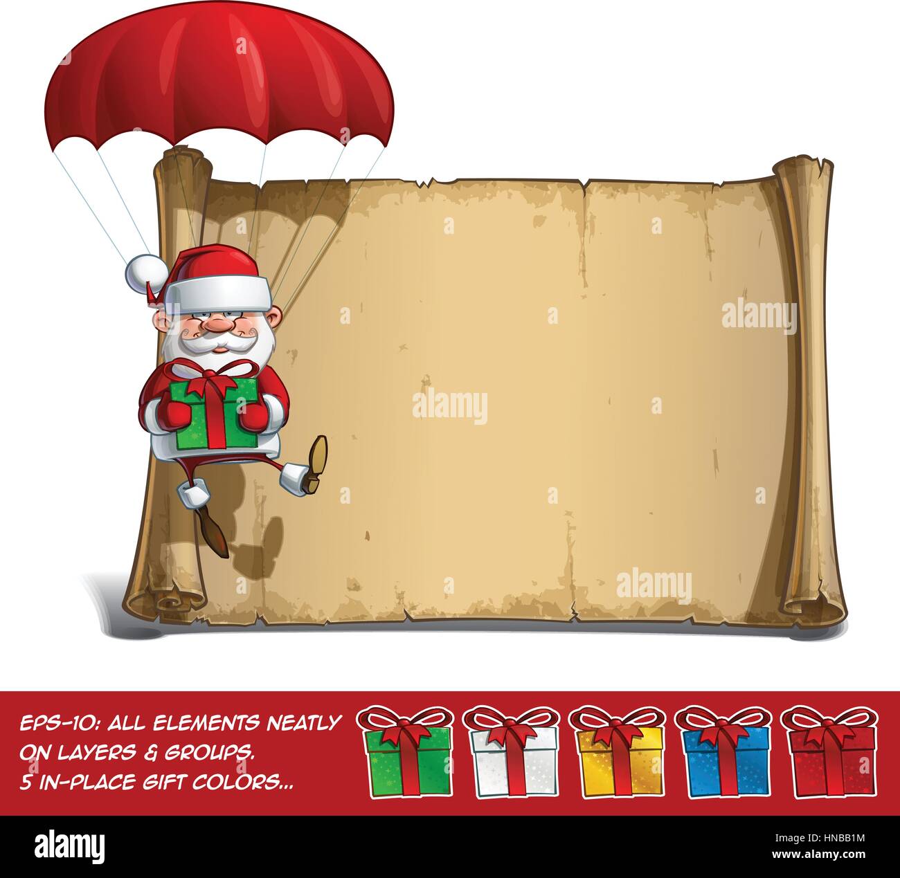 Vector Cartoon illustration of a happy smiling Santa Claus holding a ...