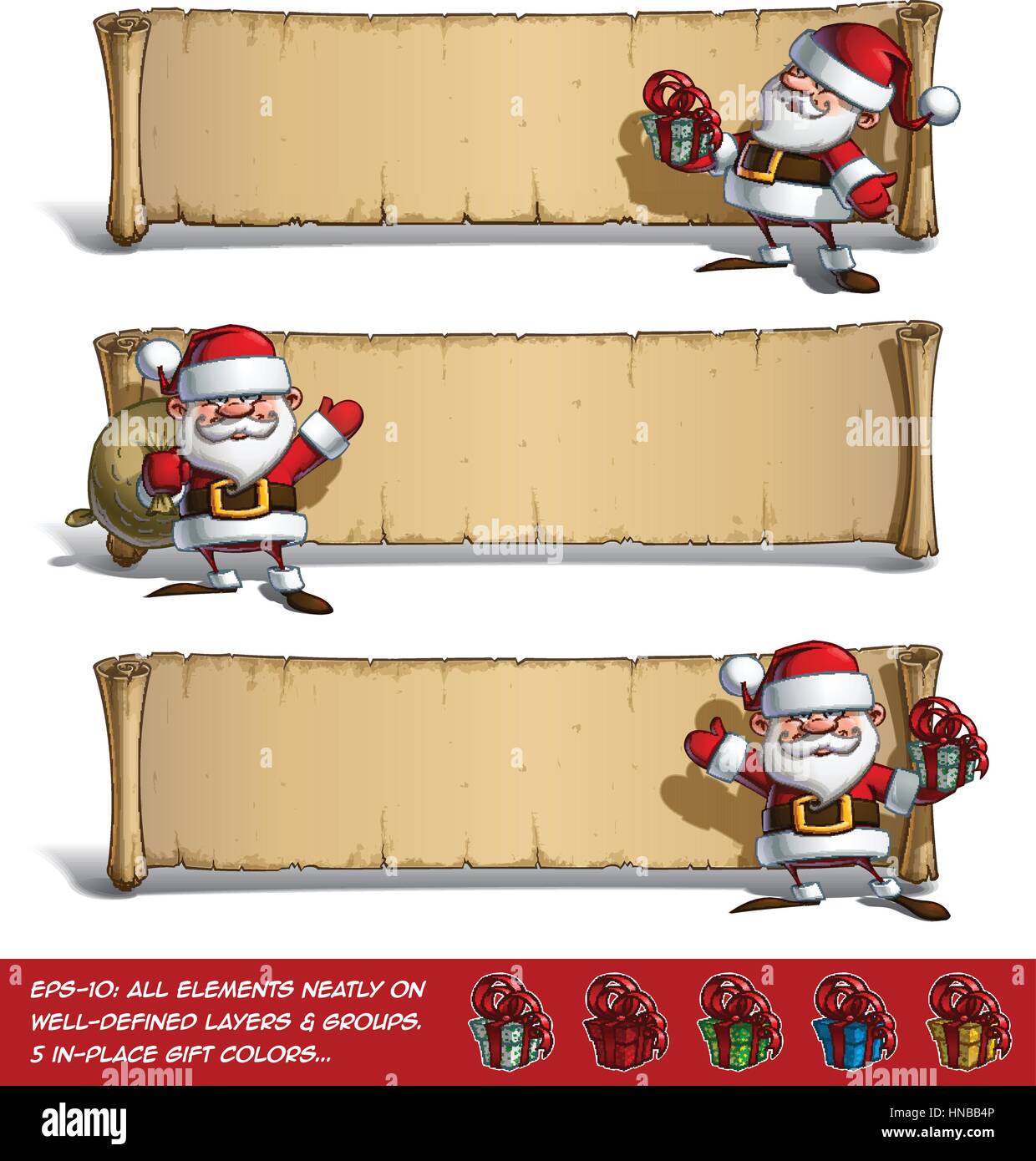 Set of vector Cartoon illustrations of a smiling, happy Santa Claus ...