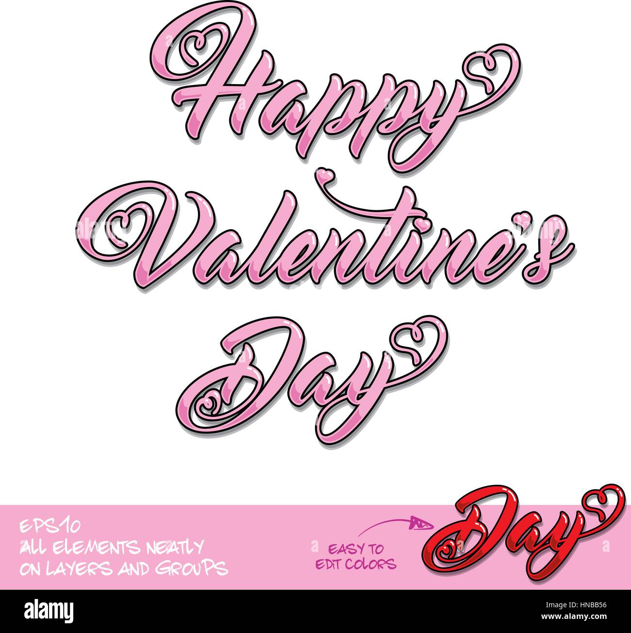 Happy Valentine Day Pink Lettering Center Alignment. Vector ...