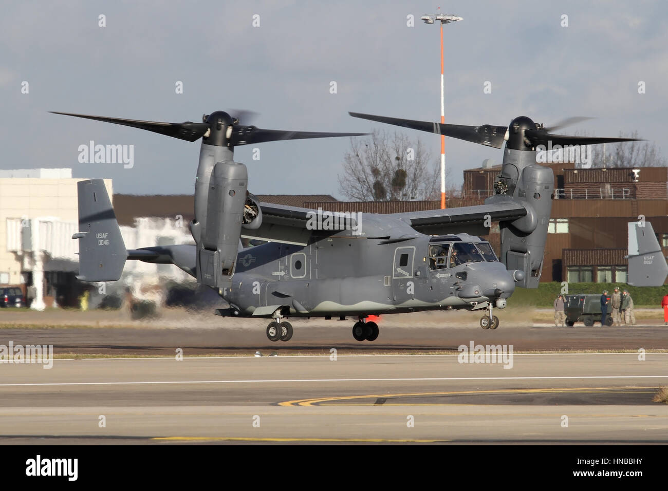 USAF CV-22 Osprey rotating off the departure pad at RAF Mildenhall ...