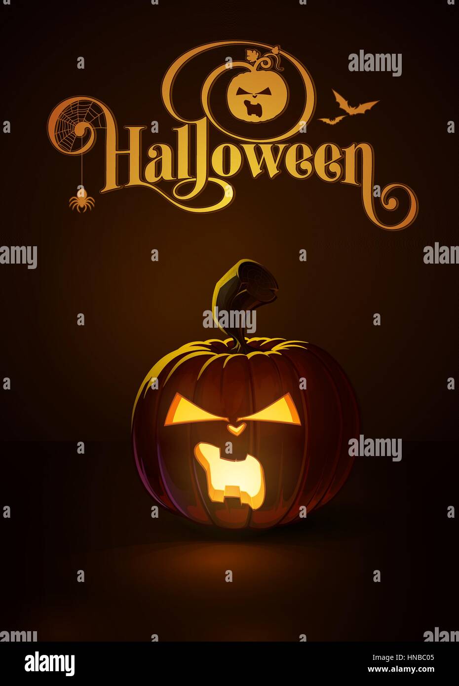 Vector illustration of a Shouting jack-o-lantern glowing in the dark ...
