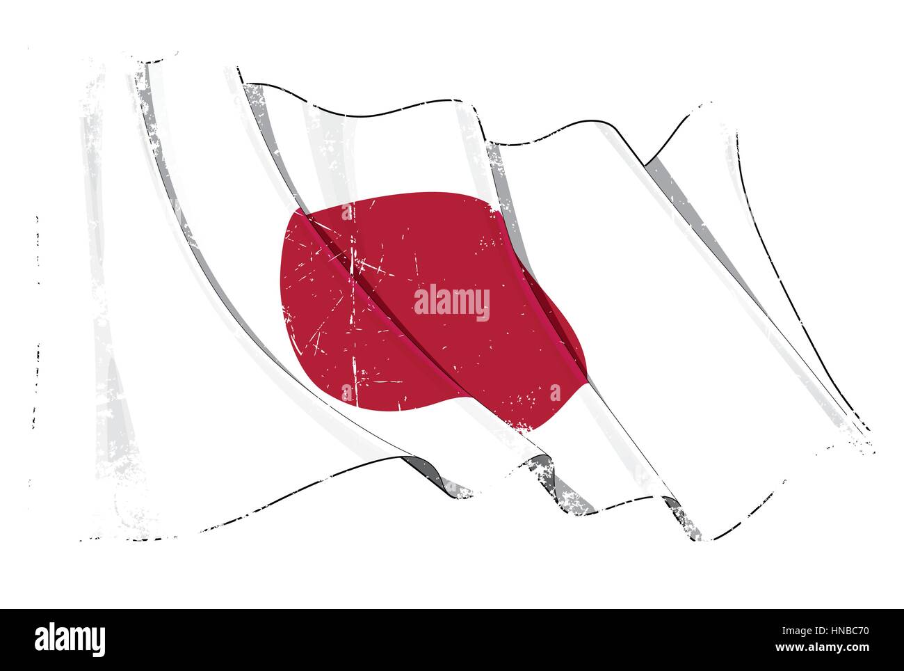 Grunge Vector Illustration of a waving Japanese flag. All elements ...