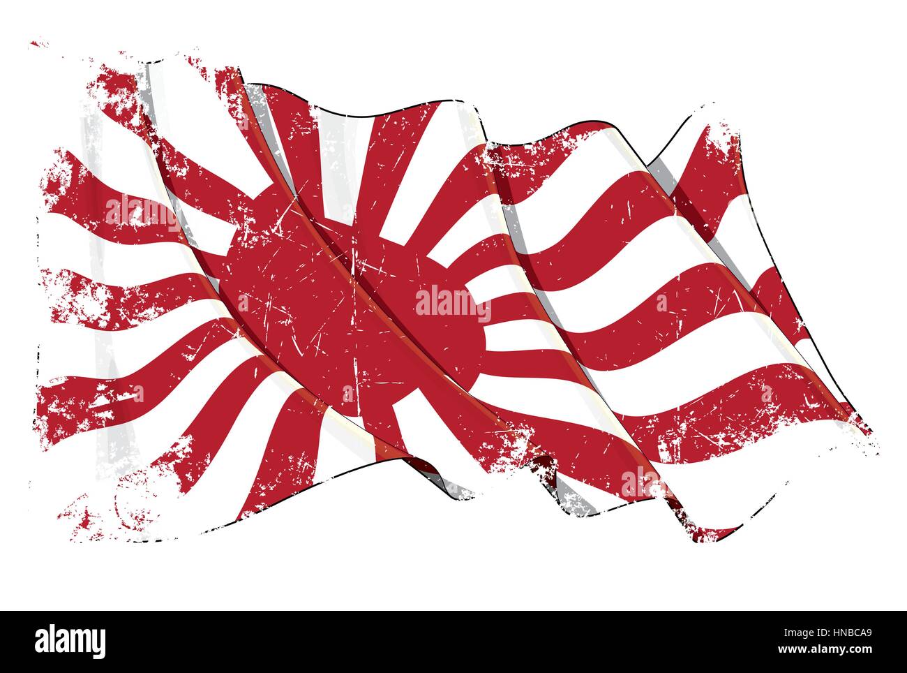 Grunge illustration of a waving Japan's Navy Flag against white ...
