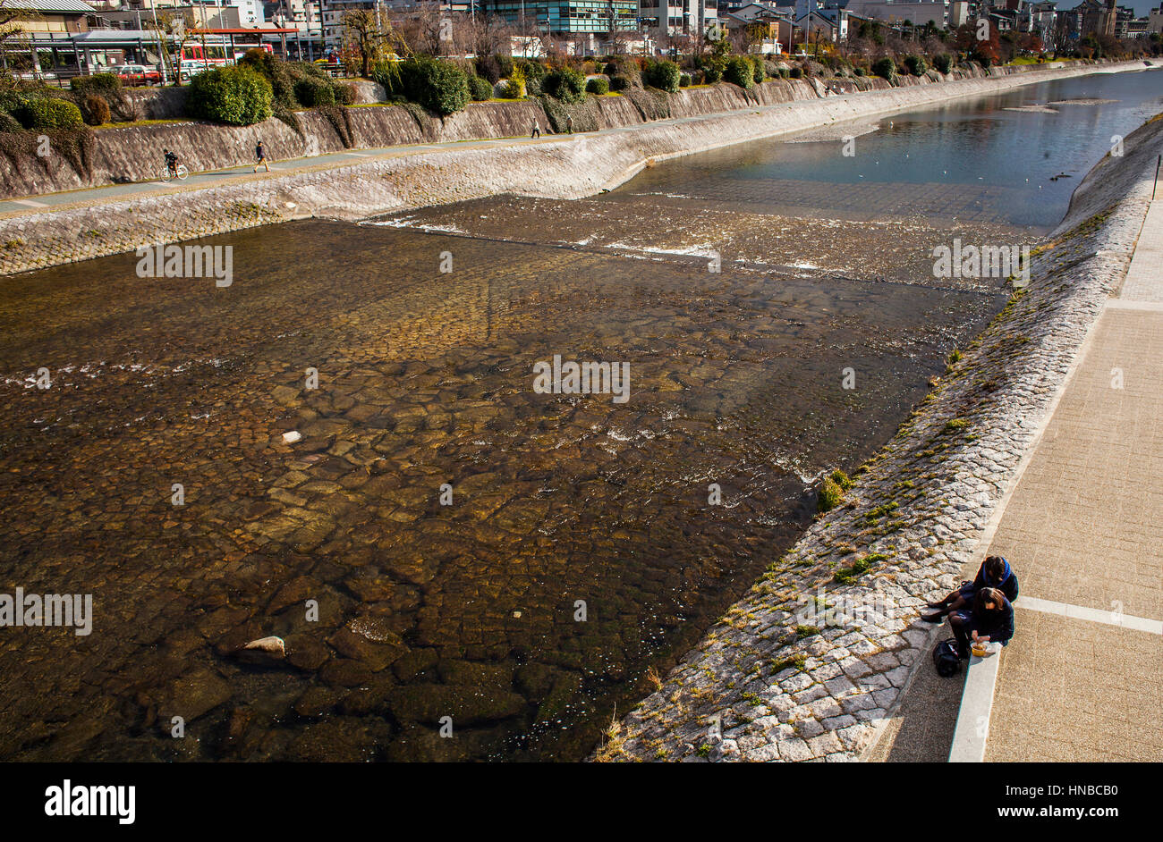 Kamo, river in front of Pontocho,Kyoto, Japan Stock Photo - Alamy