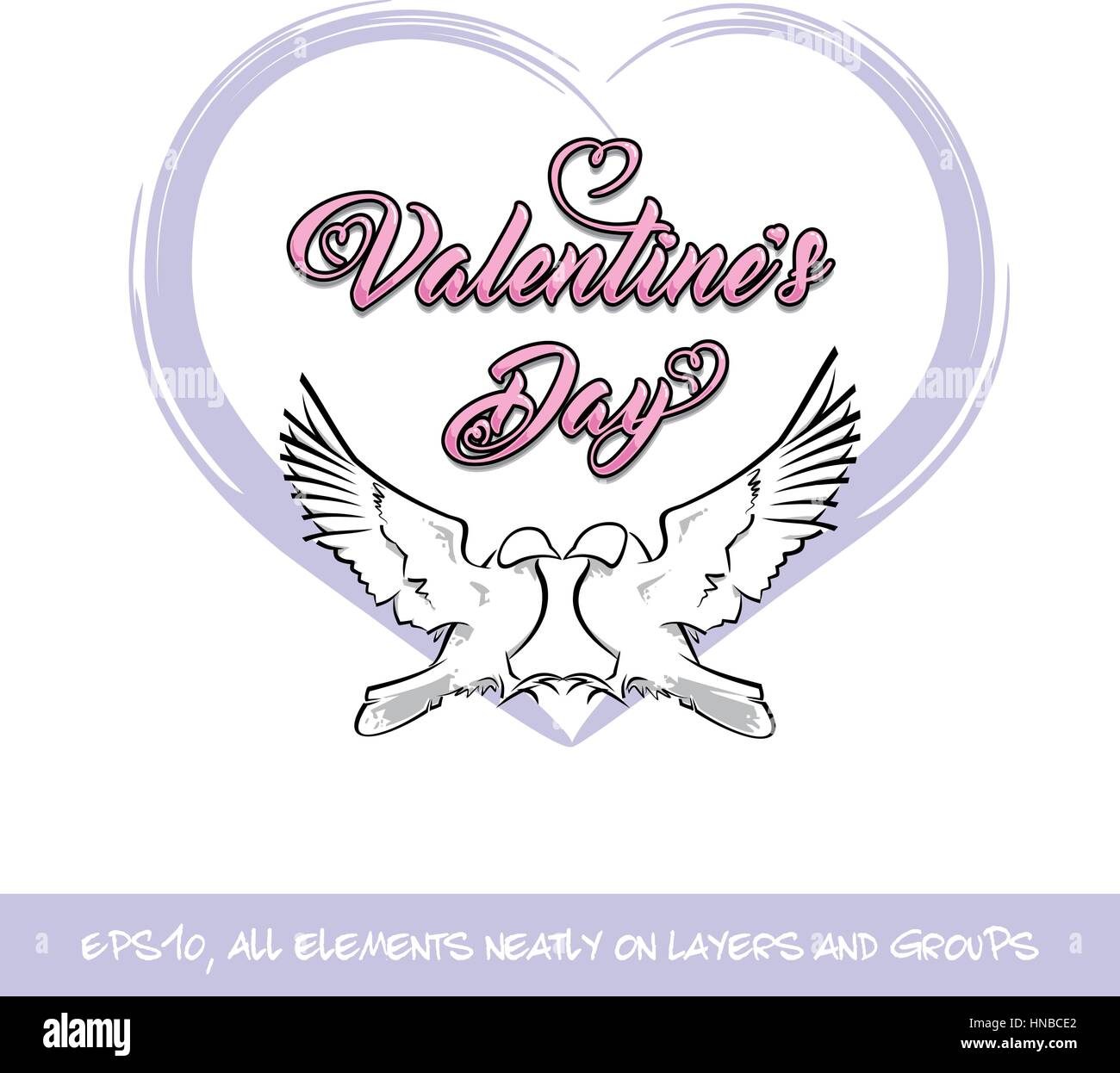 Love Birds Valentine Day Purple Heart. Vector Illustration of two ...