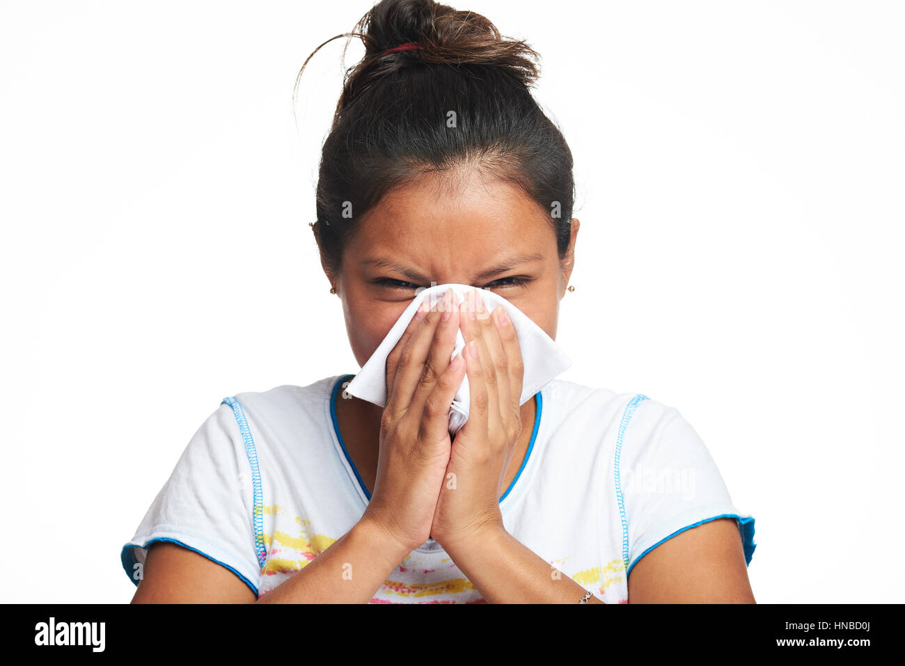 latina girl with flu symptom isolated on white background Stock Photo ...
