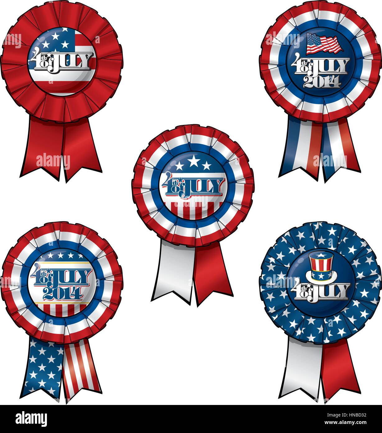 Set of 5 interchangeable Ribbons and Buttons on 4th of July. Each of ...