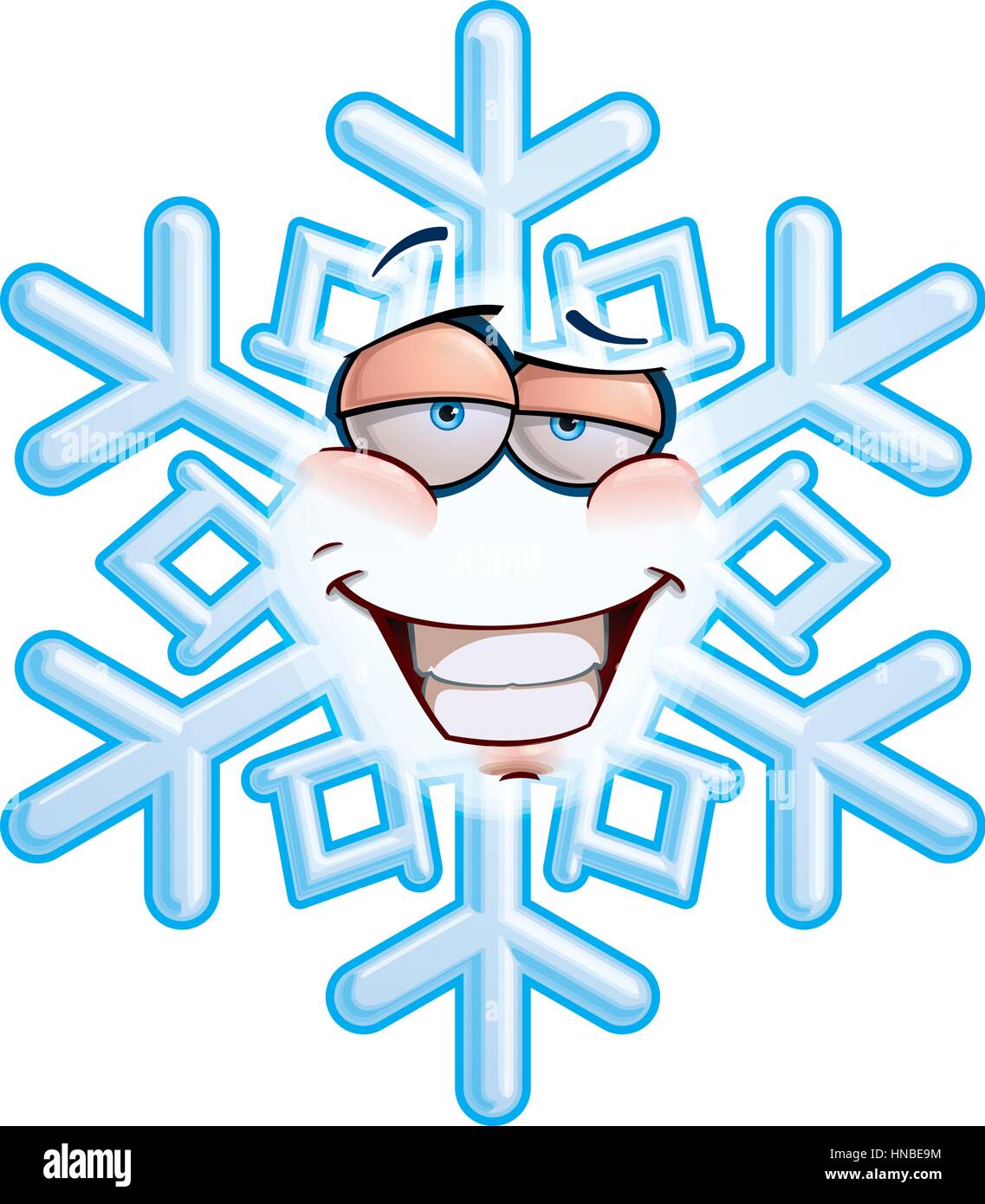 Cartoon illustration of a snowflake emoticon with a smug expression and ...