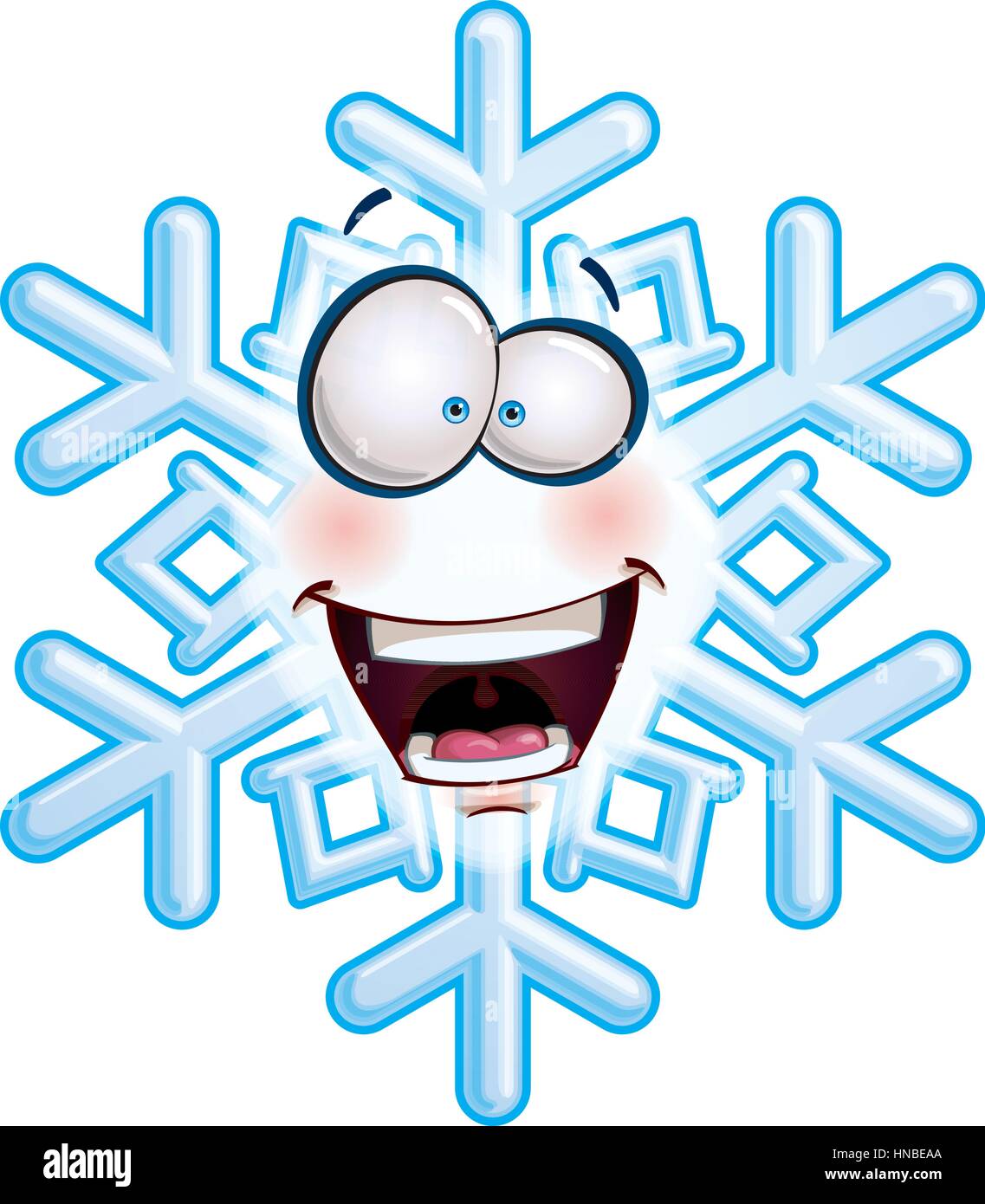 Cartoon illustration of a snowflake emoticon laughing with excitment ...