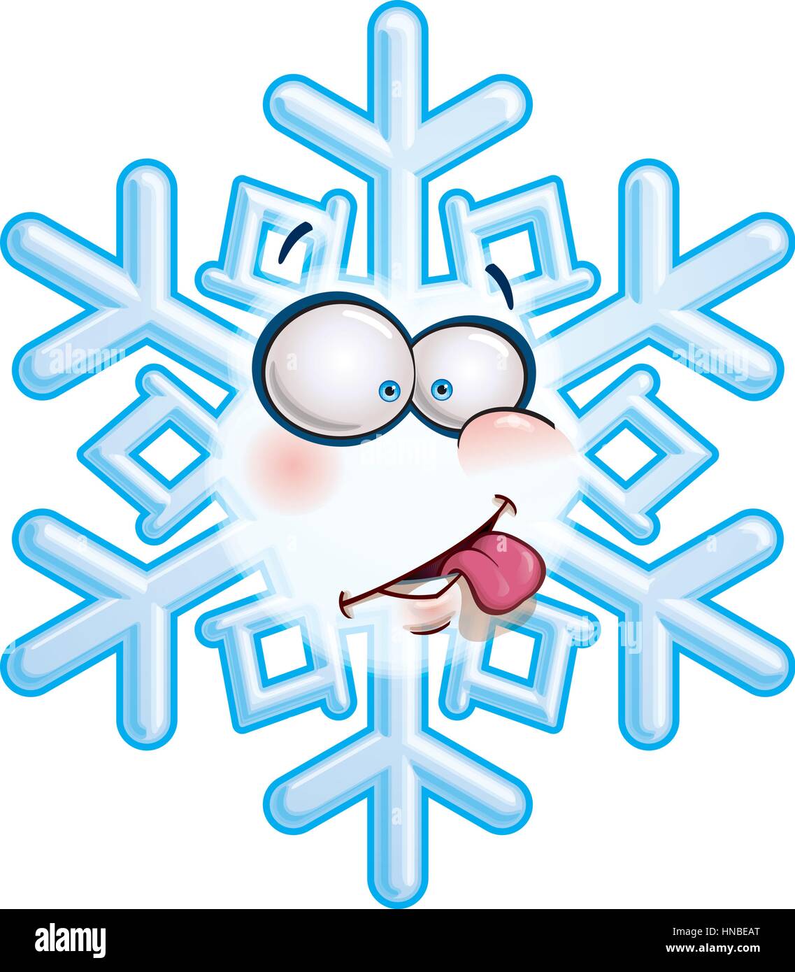 Cartoon illustration of a snowflake emoticon smiling with the tongue ...
