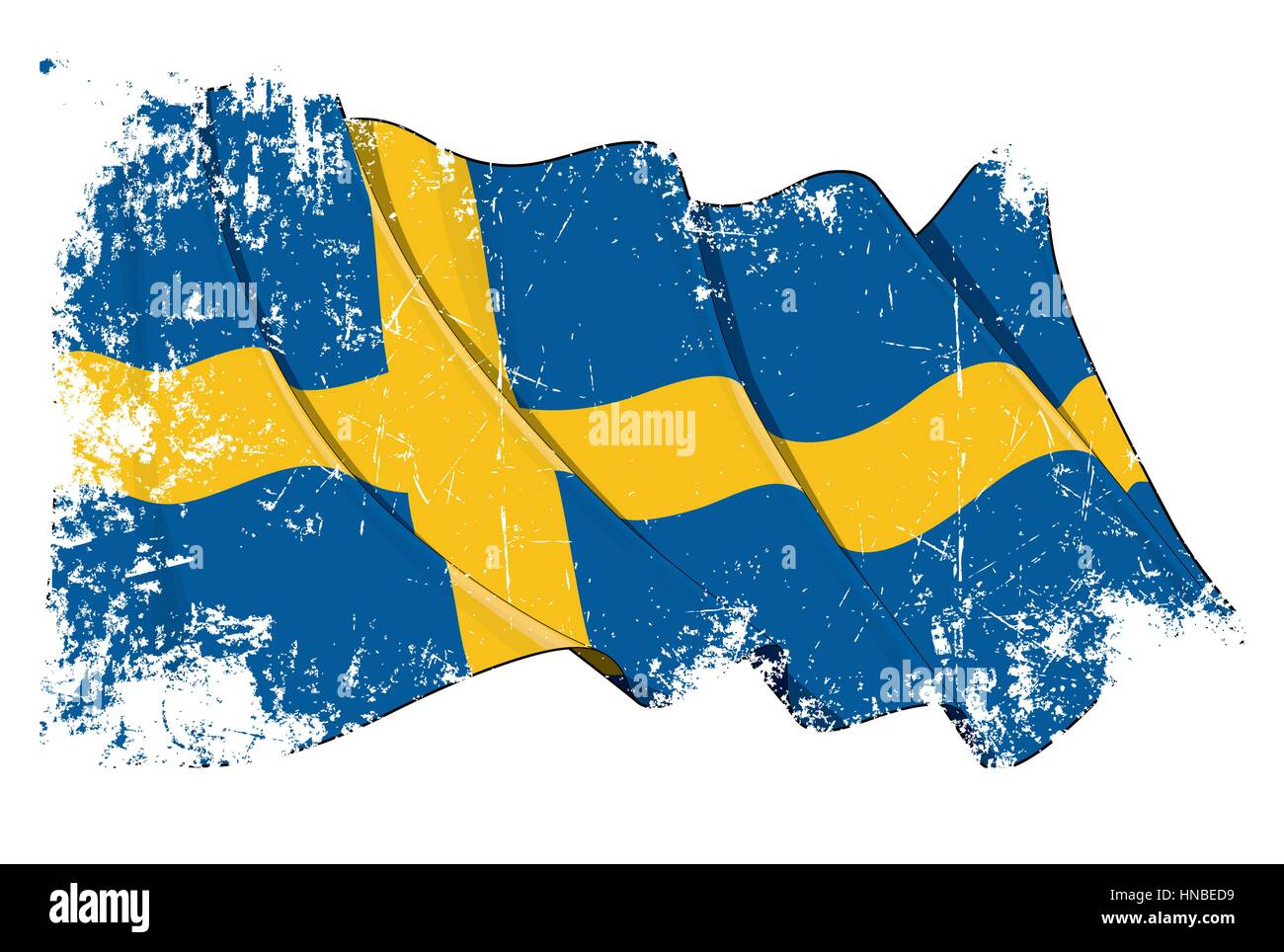 Grunge Vector Illustration of a waving Swedish flag. All elements ...