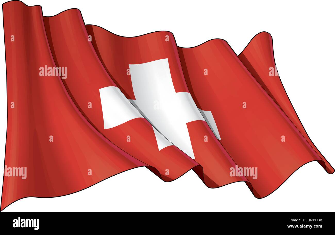 Vector Illustration of a waving Swiss Flag. All elements neatly ...