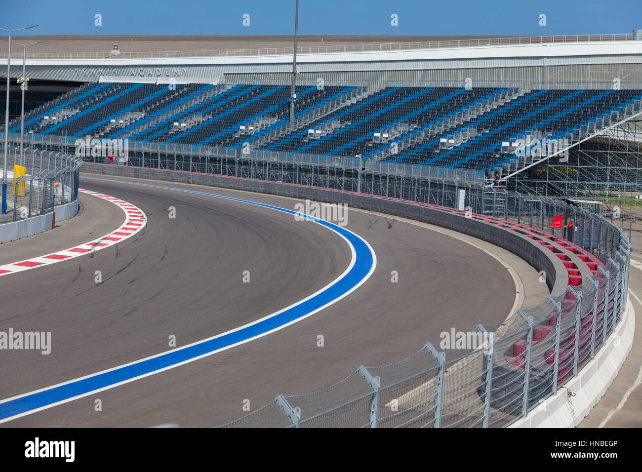 Motor racing track. Turning asphalt road with marking lines Stock Photo ...