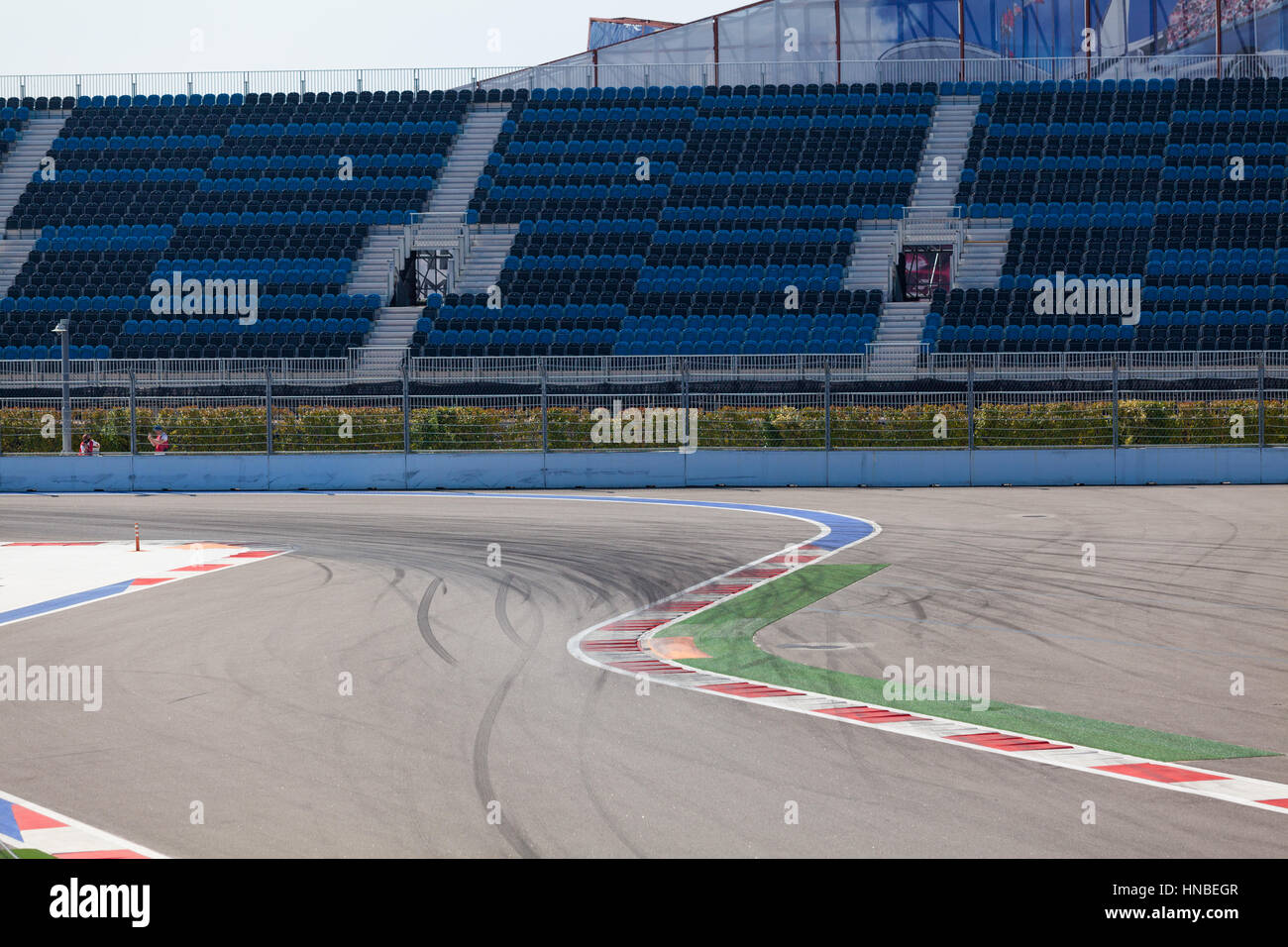 Motor racing track. Turning asphalt road with marking lines Stock Photo ...
