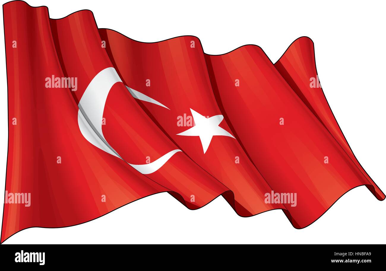 Vector Illustration of a waving Turkish Flag. All elements neatly ...