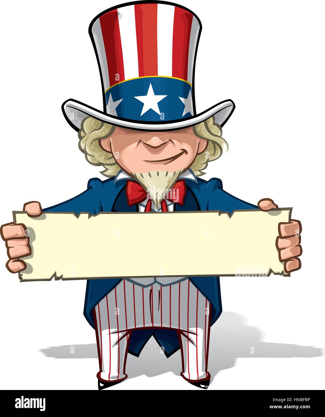 Clean-cut, overview cartoon illustration of Uncle Sam holding a sign ...