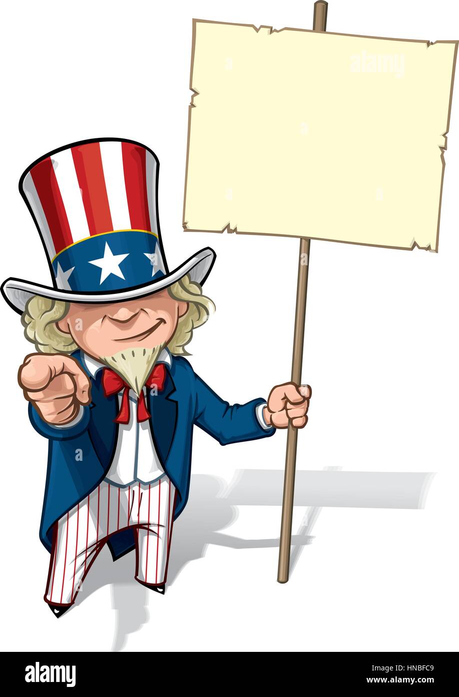 Clean-cut, overview cartoon illustration of Uncle Sam pointing the ...