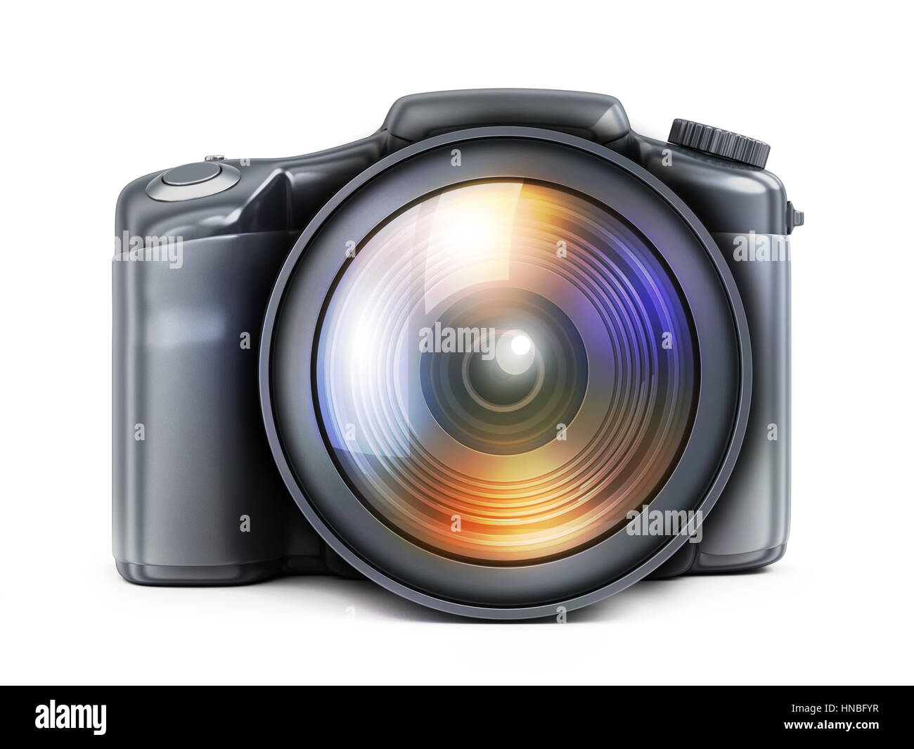 photocamera view front on white background. 3d illustration (isolated ...