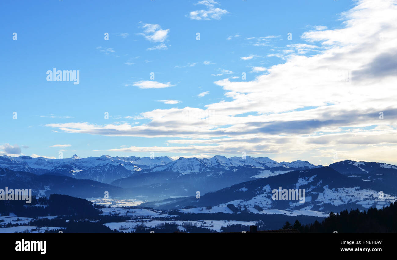 View of the Allgaeu Alps (Allgäu Alps) covered in snow, as seen from ...