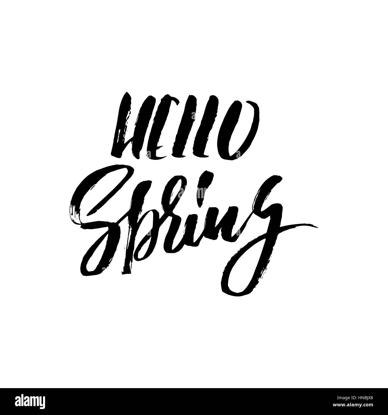 Hand lettered style spring design on a white background. Hello spring ...