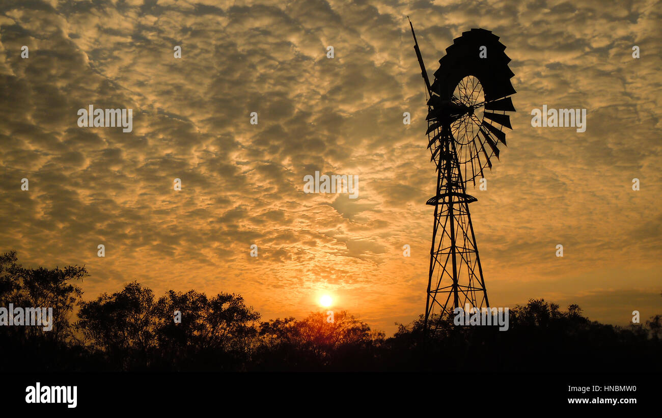 Windmill / windwheel for water pump on a farmland in the Australian ...