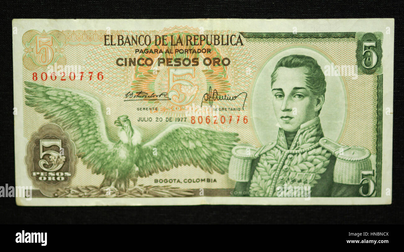 Colombia banknote 1977 Stock Photo - Alamy