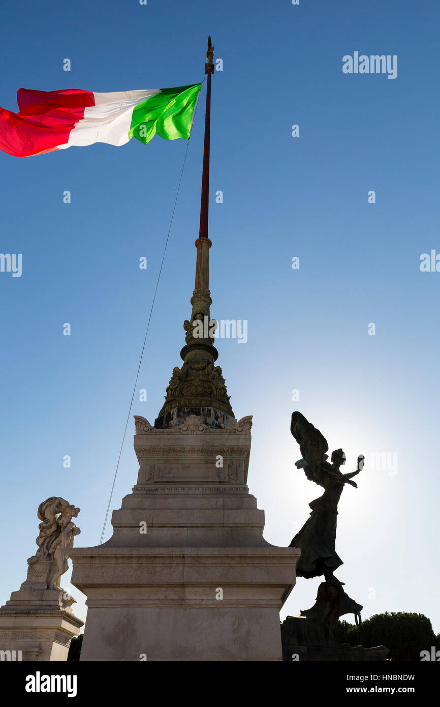 The Italian flag on the Vittoriano monument. Rome, Italy Stock Photo ...