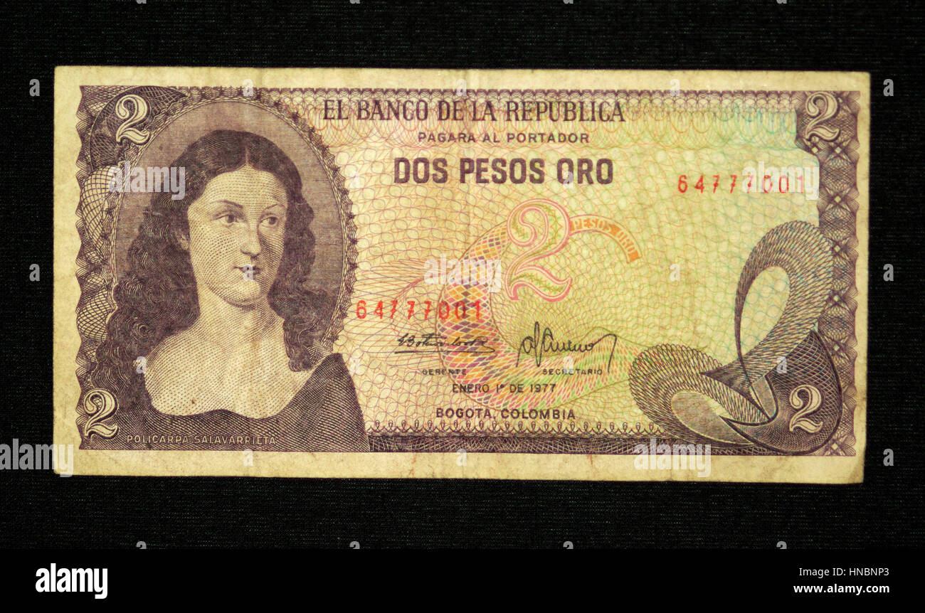 Colombia banknote 1977 Stock Photo - Alamy