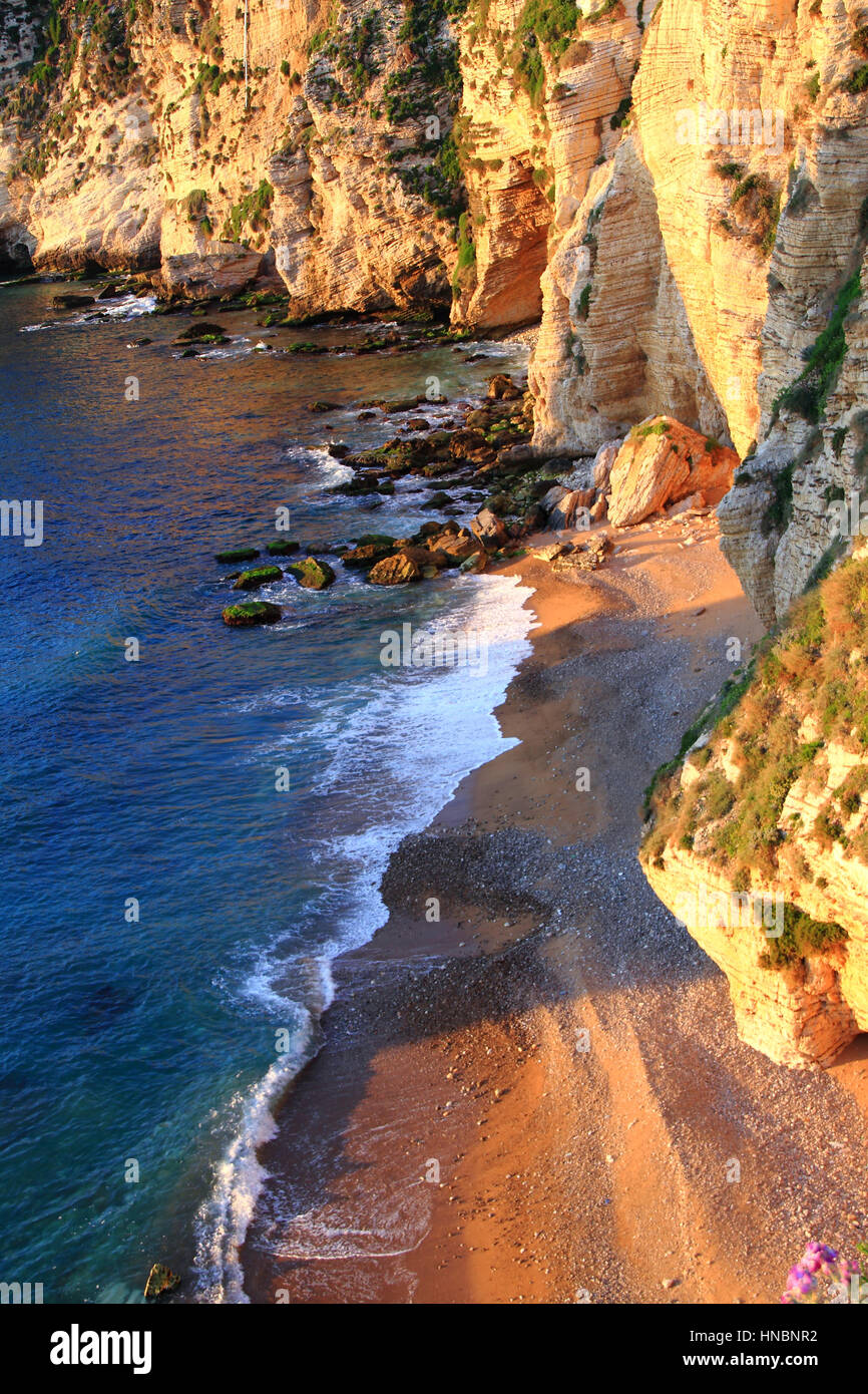 The rocky cliffs of Beirut's Mediterranean shoreline, Lebanon Stock ...