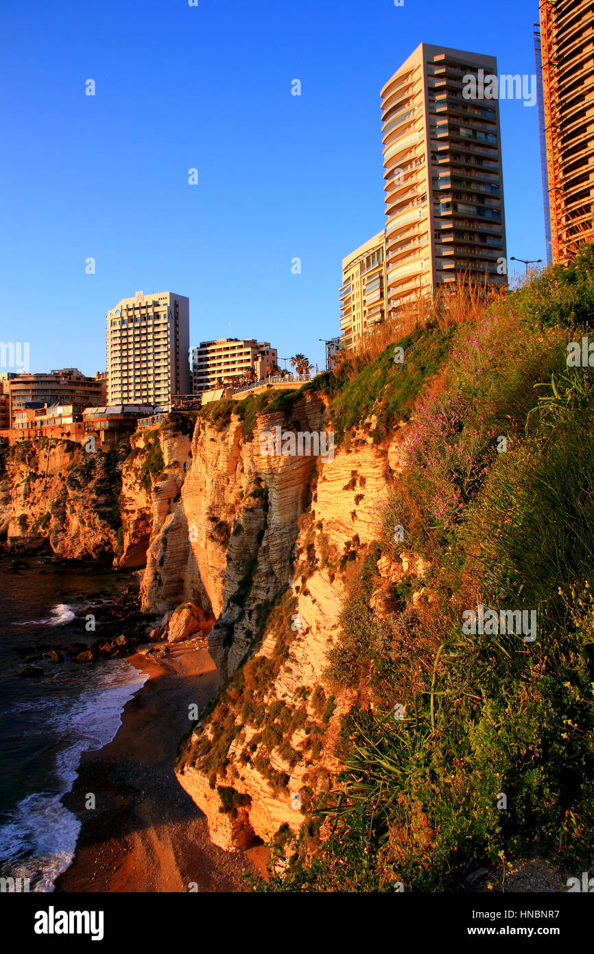 Restaurants, Hotels and apartments line Beirut, Lebanon's rocky ...