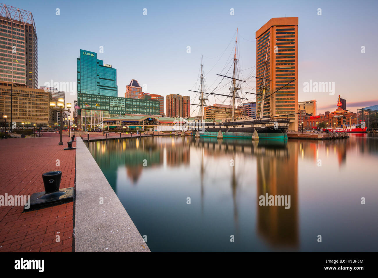 The Baltimore skyline and USS Constellation, at the Inner Harbor, in ...