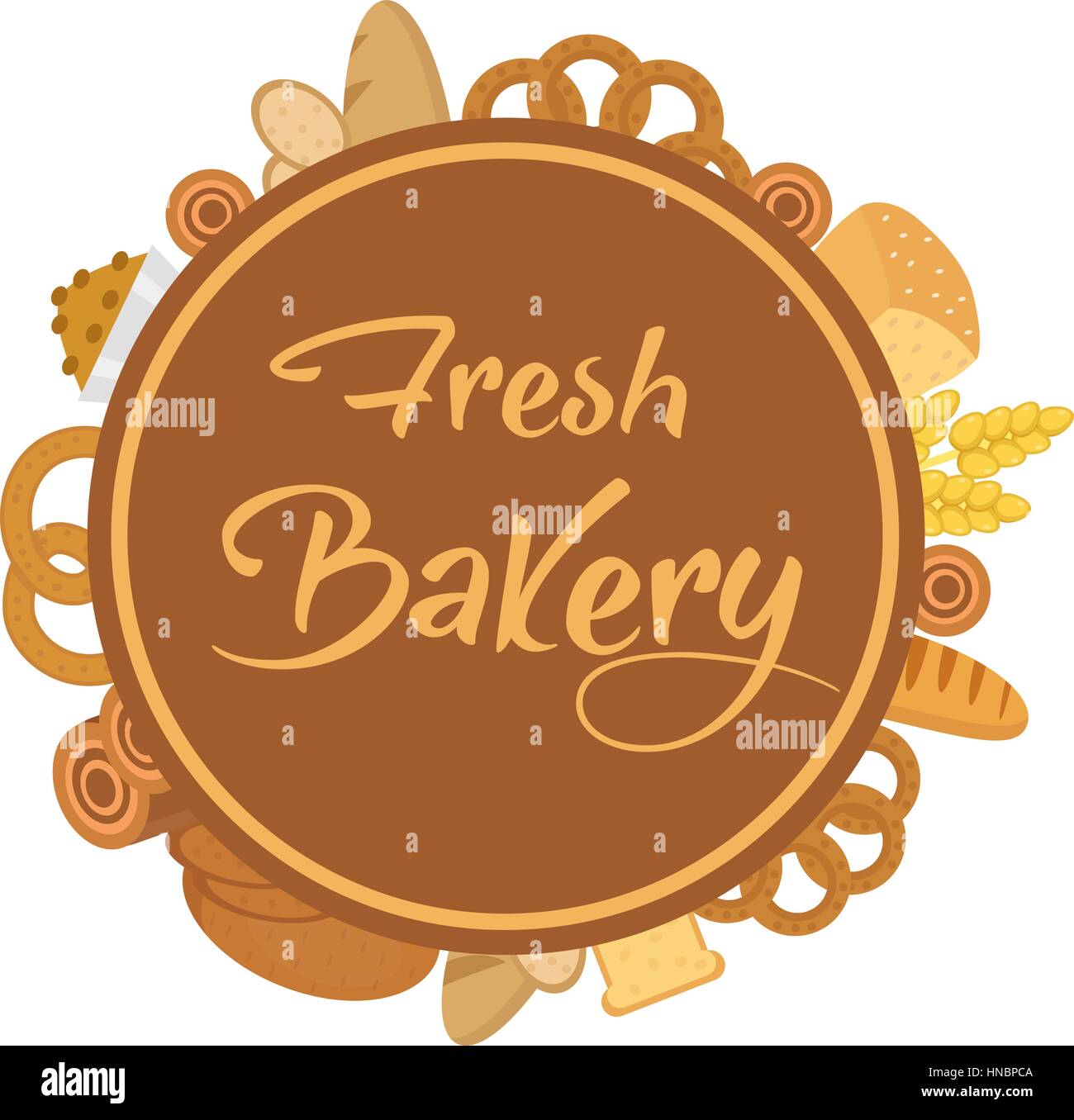 Bakery products frame with bread, loaf, buns. Vector illustration Stock ...